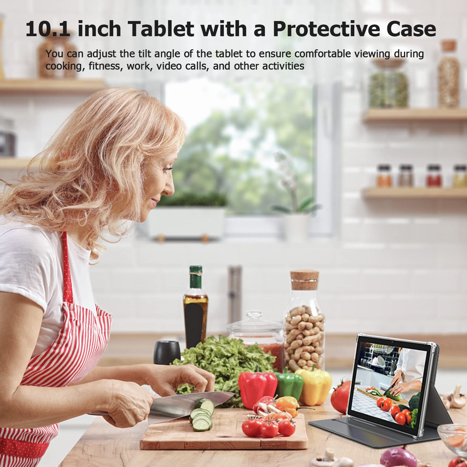 RliyOliy Android Tablet, 10 inch Android 12 Tablet with Case, 2GB RAM 64GB ROM 512GB Expand Android Tablet with Dual Camera, WiFi, Bluetooth, 8000mAh, HD Touch Screen, GMS Certified