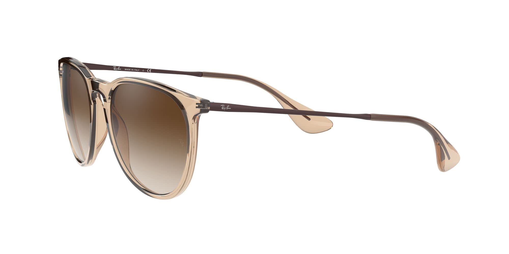 Ray-Ban RB4171F Erika Low Bridge Fit Round Sunglasses, Transparent Light Brown/Brown Gradient Dark Brown, 54 mm