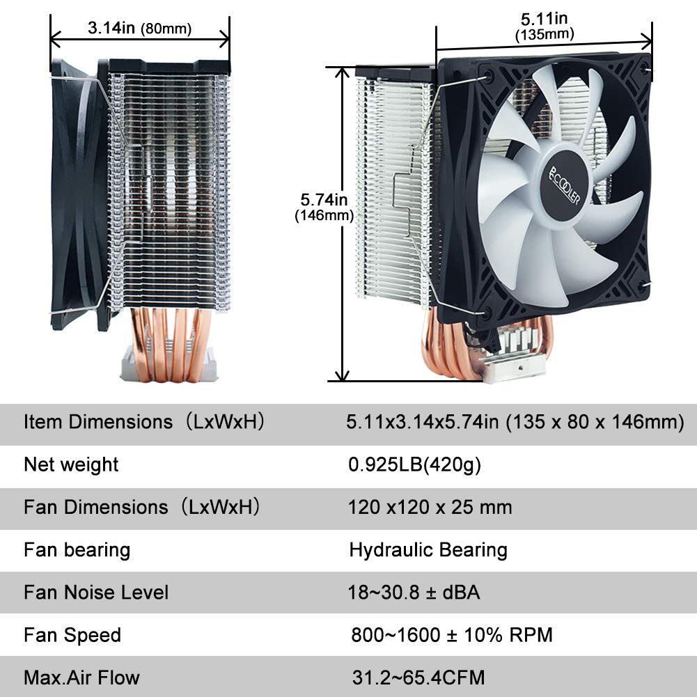 PCCOOLER X4S CPU Cooler, High Performance RGB CPU Air Cooler with Silent 120mm PWM Fan, 145W TDP, 4 Copper Direct Contact Heat Pipes for AMD Ryzen/Intel (AM4 Compatible)