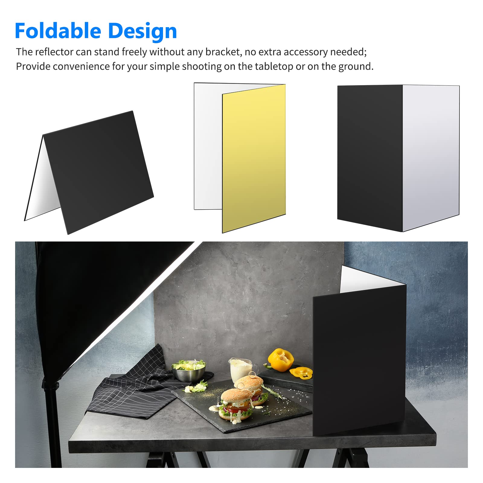 NEEWER Photography Light Reflector Cardboard, 2 Packs 4-in-1 A3 (17x12in/42x30cm) Size Studio Tabletop Folding Light Diffuser Board for Still Life, Product, Food Photography, Silver/Gold/White/Black