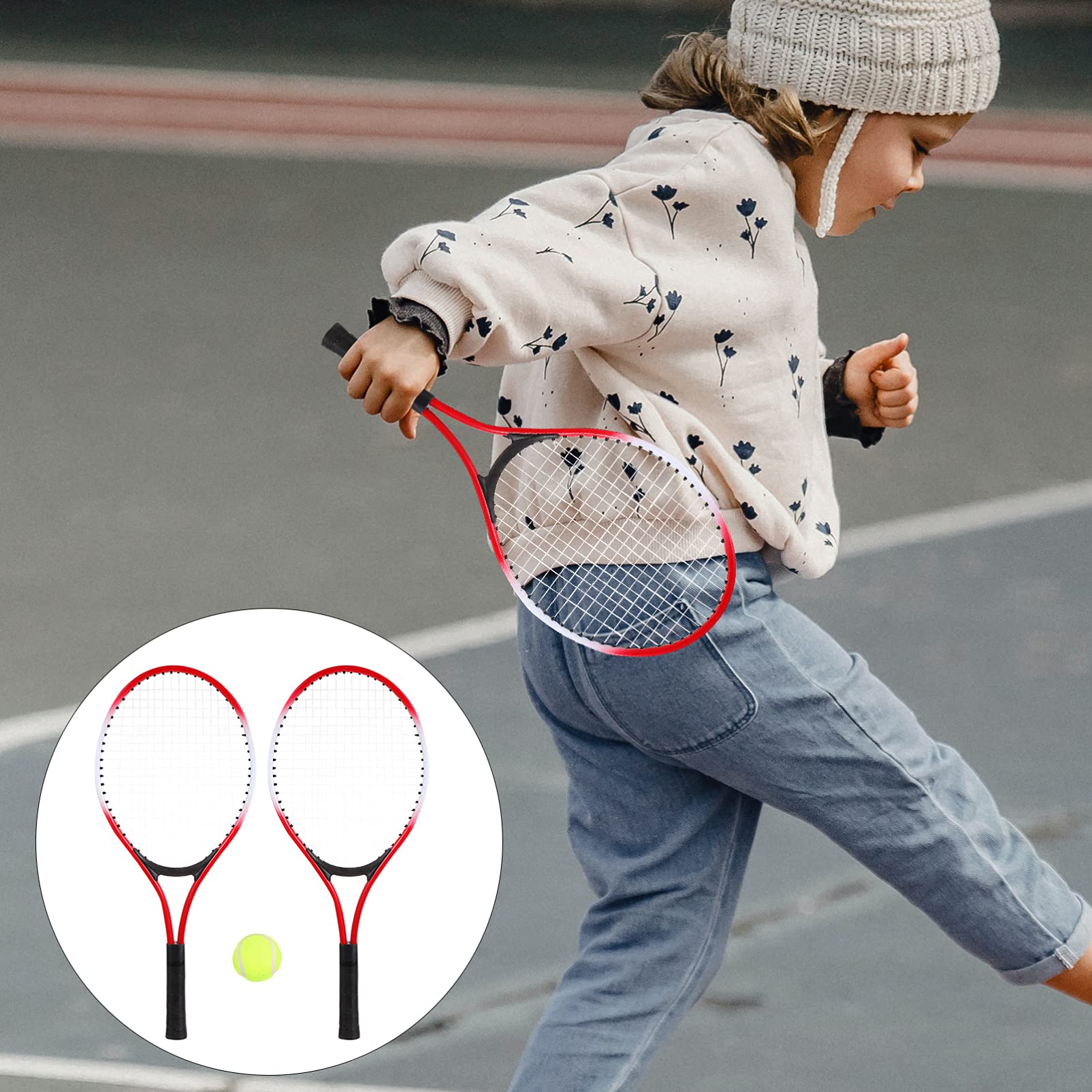 Tennis Racket Set, Quality Ferroalloy Material Tennis Racquet for Outdoor Sport (Red)