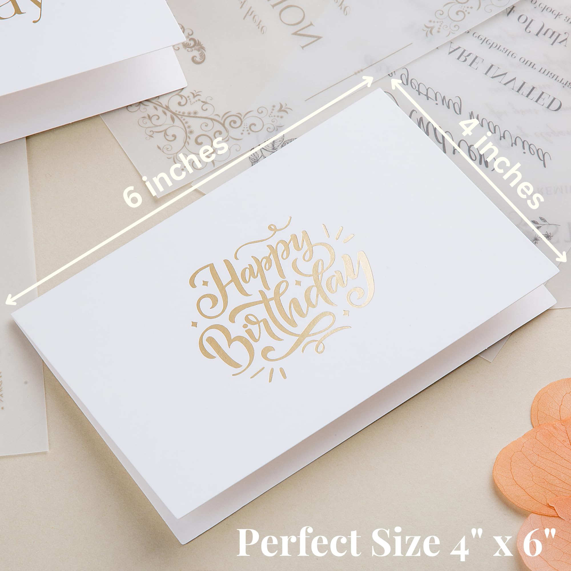 Paper Play 20 Pack Assorted Birthday Cards - 4 Matte Gold Foil Designs Happy Birthday Cards - 4 x 6 Inches Blank Birthday Notes Bulk Box Set - Greeting Cards with Envelopes & Gold Foil Stickers