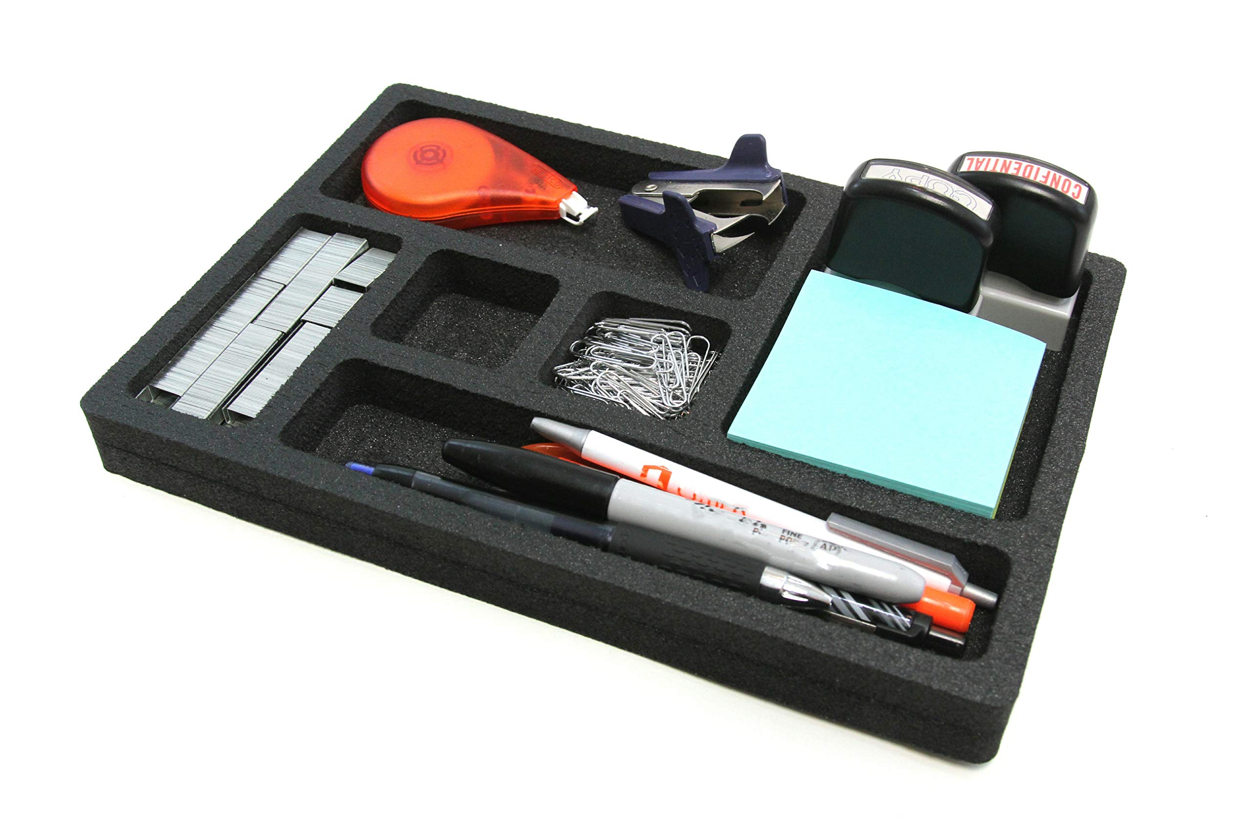 Polar Whale 2 Pack Desk Drawer Organizer Tray Insert Pen Pencil Notes Holder for Office or Home Waterproof Washable 7.5 X 10.9 X 1 Inches 6 Compartments Black Pair Set