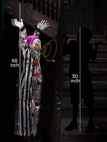 Scary Clown Halloween Decorations Outdoor Hanging Talking Clown Animatronics with Light Up Red Eyes, Sound & Touch Activated for Indoor Yard Haunted House Decor