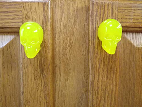 Yellow Skull Cabinet Knobs/Drawer Knobs (Black Light Activated) (Set of 2)