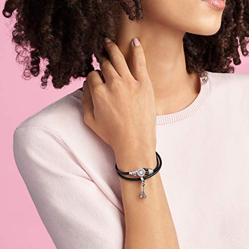 Pandora Jewelry Double Leather Cubic Zirconia Bracelet in Sterling Silver, 13.8"