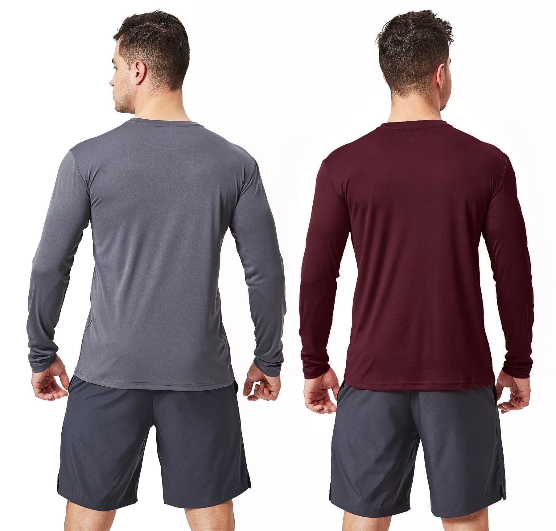 TEXFIT Men's 2-Pack Active Sport Long Sleeve Shirts with Quick Dry Fabric (2 pcs Set) (Wine/Dark Grey, X-Large)