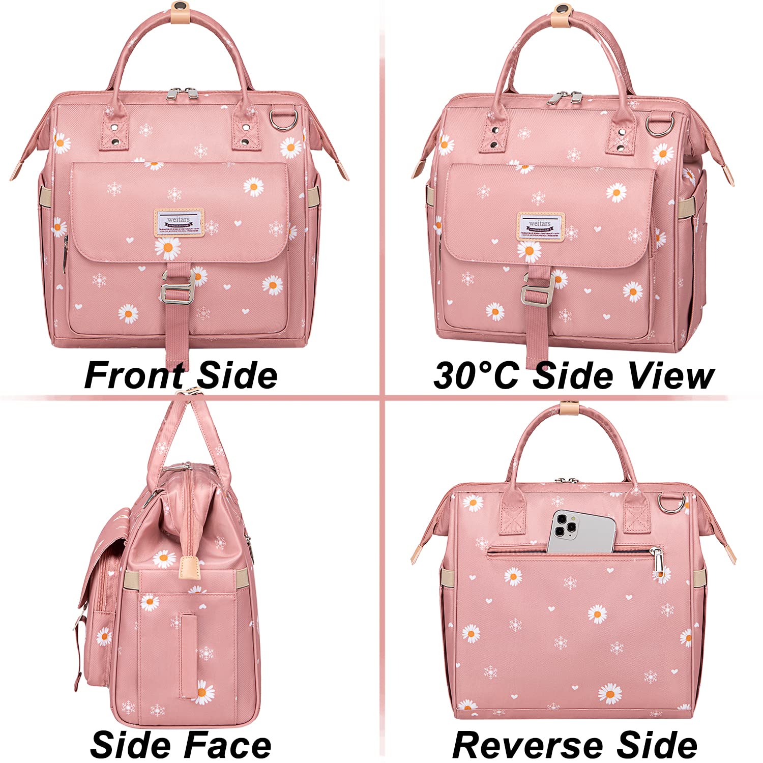 Weitars Lunch Bag for Women,Floral Insulated Lunch Box Lunch Tote,Wide-Open Lunch Purse with Removable Shoulder Strap,Lunchbag for Work Picnic Hiking