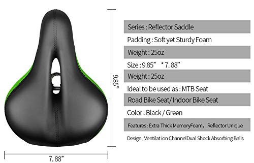 Oversized Bike Seat,Comfortable Univeral Replacement Bicycle Saddle- Giant Reflective Strap/Waterproof Breathable Leather/Extra Padded Memory Foam for Men/Women