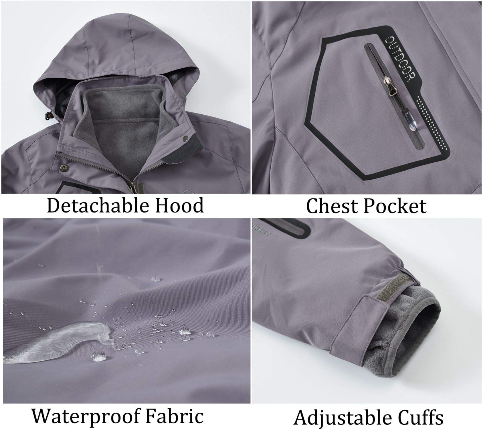 Rdruko Women's Ski Winter Snow Jacket Waterproof 3 in 1 Mountain Windproof Hooded Raincoat(Grey, US M)