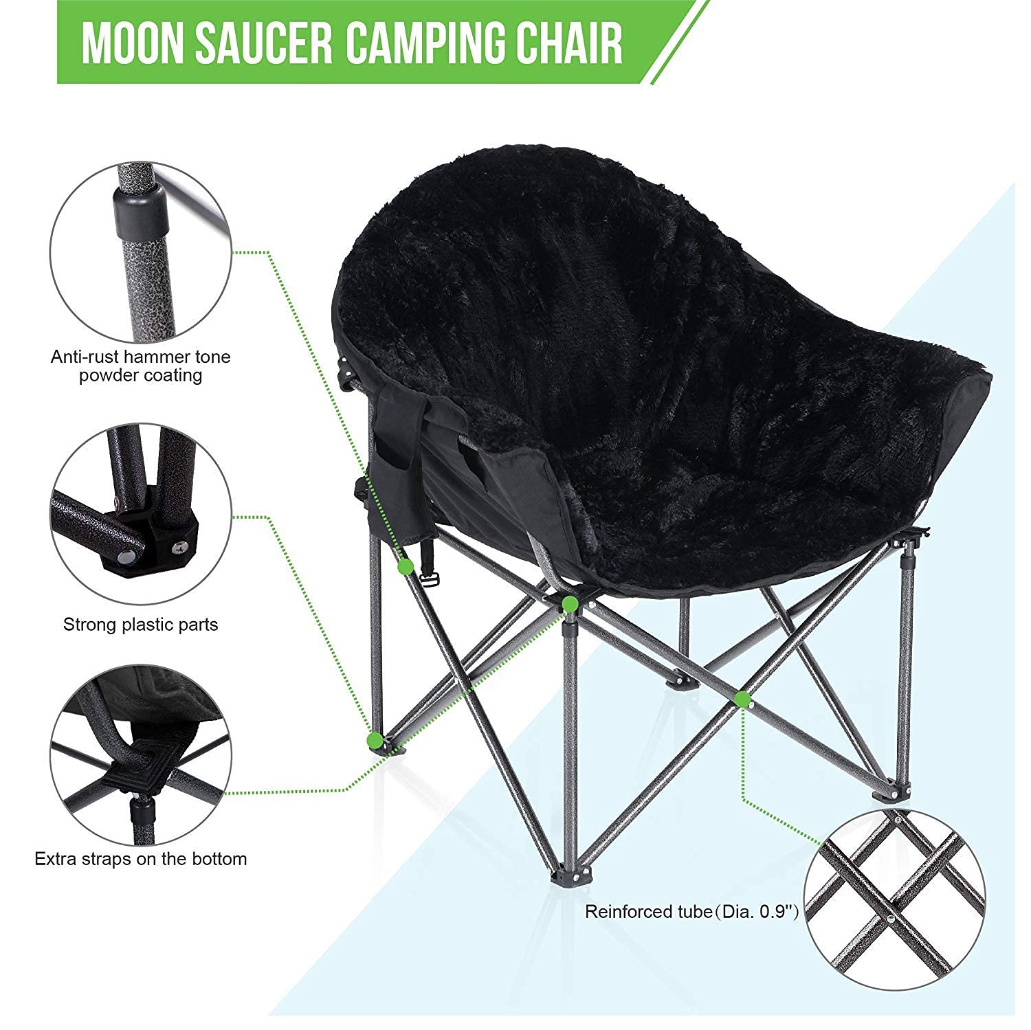 Oversized Portable Folding Comfy Saucer Plush Moon Dorm Chairs for Camping, Outdoor, Bedroom with Carry Bag Support 350lbs