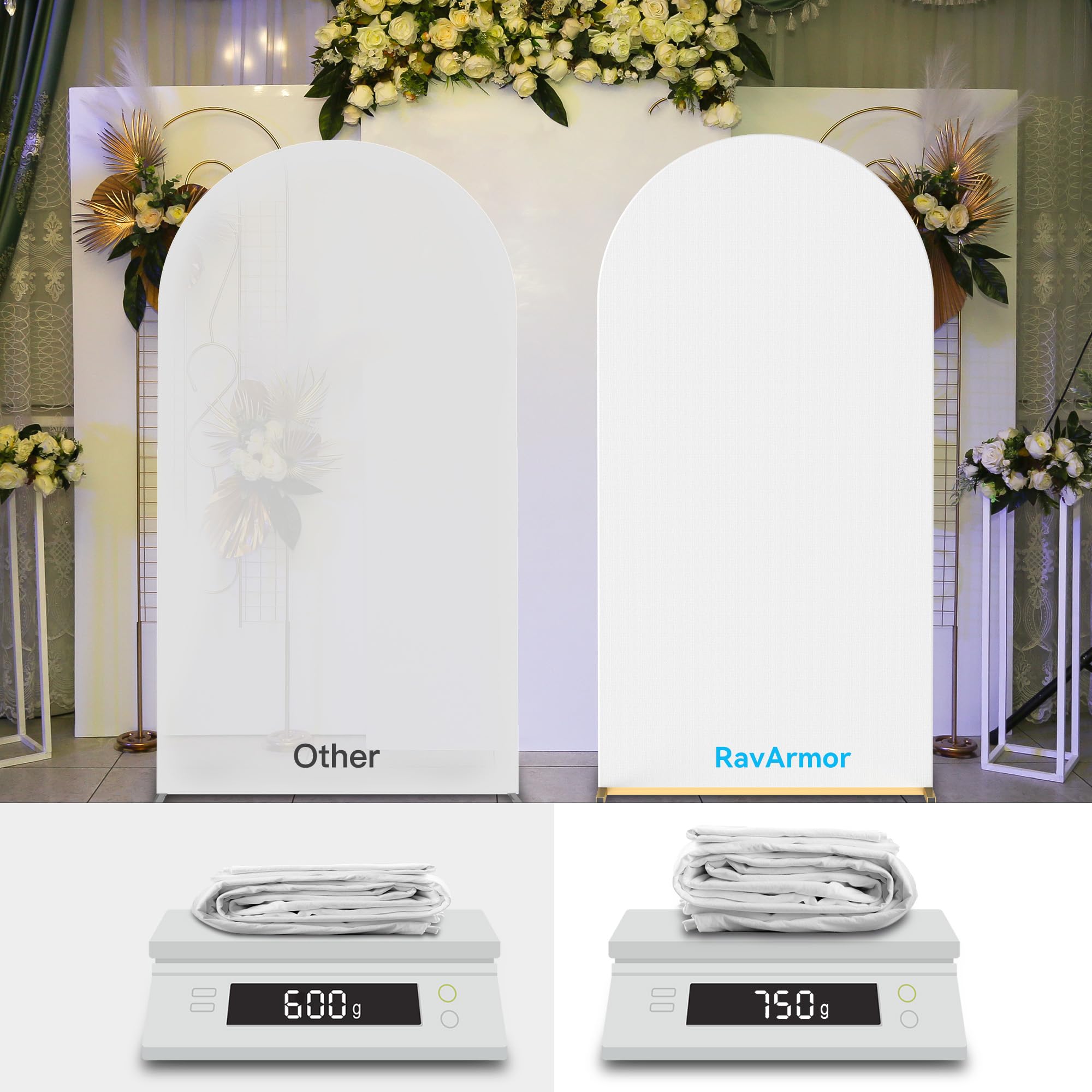RavArmor 7.2FT Spandex Wedding Arch Backdrop Cover with 2 Clips & 1 Banner, 950G Thicken 2-Sided Elastic Backdrop Cover for Arch Stand, Not See Through, Elastic Drawstring Closure, Fits Various Party