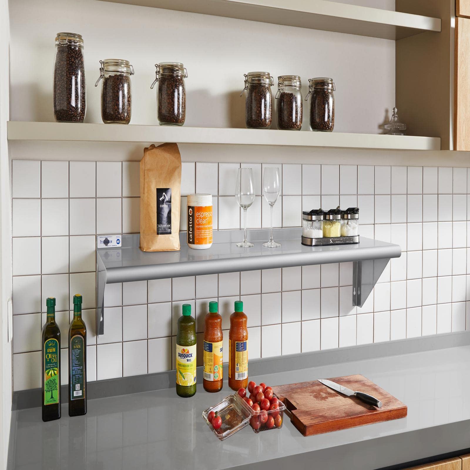 Profeeshaw NSF Stainless Steel Shelf 12β x 36β, 250 lb Commercial Shelves Wall Mounted Metal Shelving with Backsplash and 2 Brackets for Restaurant, Bar, Utility Room, Kitchen and Garage