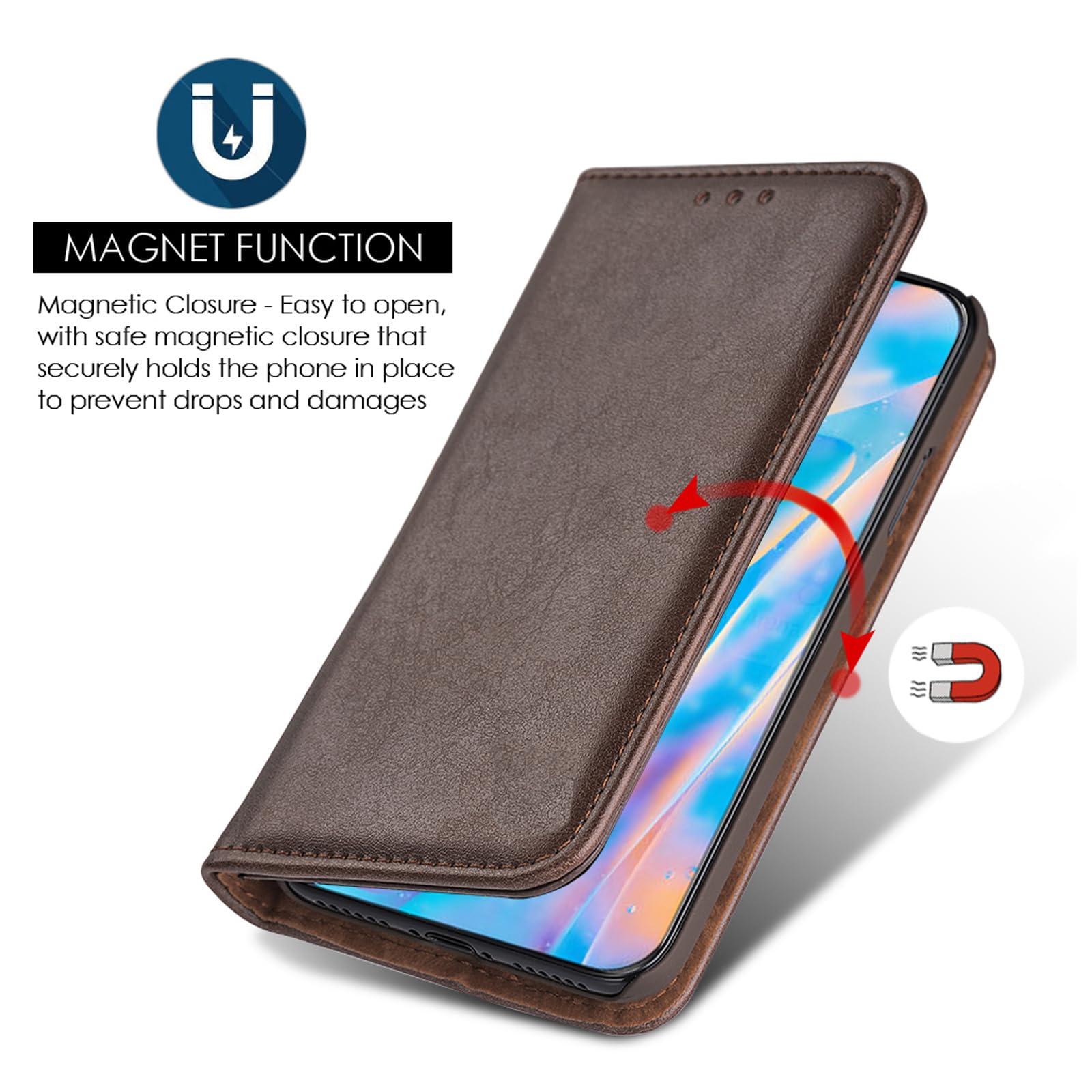 Professional 3 Card Slot Wallet Flip Cover with Removable Hard Shell Leather Back Cover for iPhone 15 Plus / 14 Plus (6.7") Brown