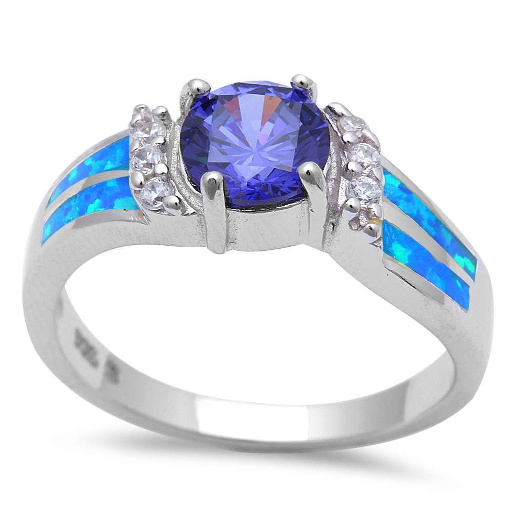 Oxford Diamond Co Simulated Tanzanite, Lab Created Blue Opal & Cubic Zirconia Fashion .925 Sterling Silver Ring Size 10