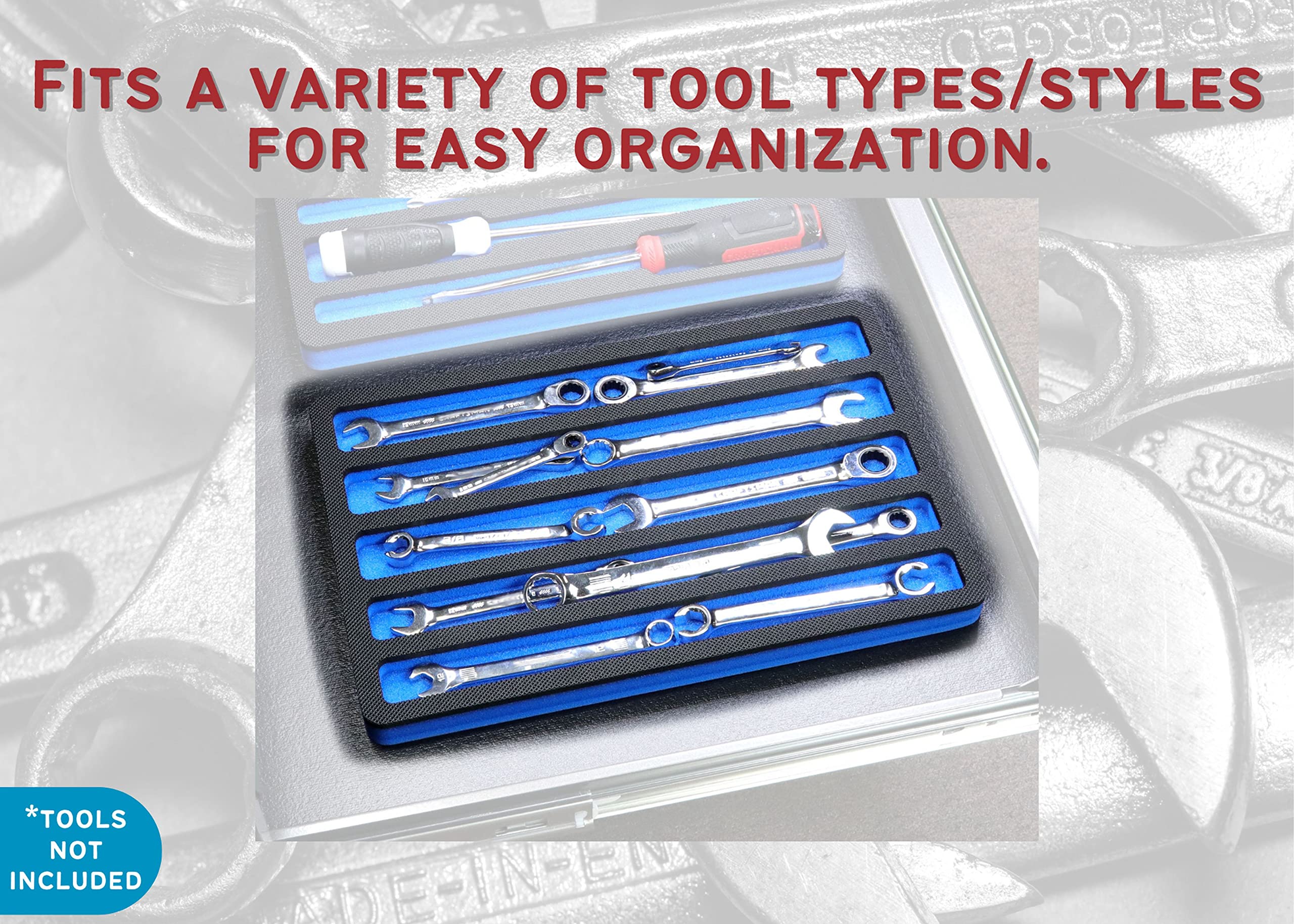Polar Whale Tool Drawer Organizer 3-Piece Wrench Insert Set 5 Pockets Blue and Black Durable Foam Holds Many Tools 15 x 10 Inch Trays Fits Craftsman Husky Kobalt Milwaukee Many Others