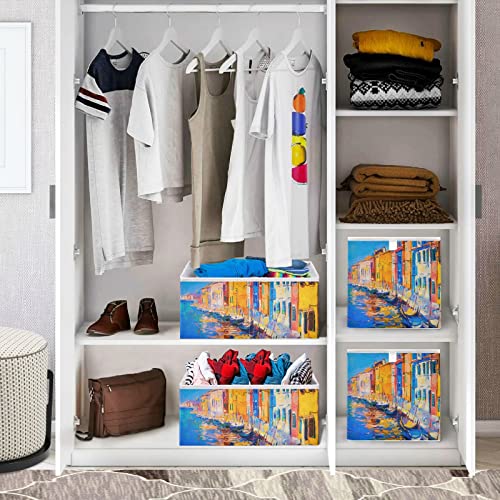 RunningBear Beautiful Venice Italy Storage Basket Storage Bin Square Collapsible Storage Hamper Foldable Fabric Cube Organizer for Shelf Closet Nursery Home