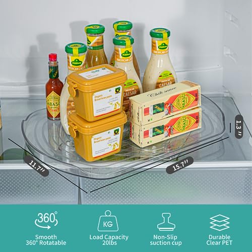 Square Lazy Susan Turntable Organizer for Refrigerator, 15.67'' Clear 360°Rotate Rectangle Fridge Organizer Storage,Square Lazy Susan for Refrigerator,Countertop,Pantry, Cabinet 1Pack