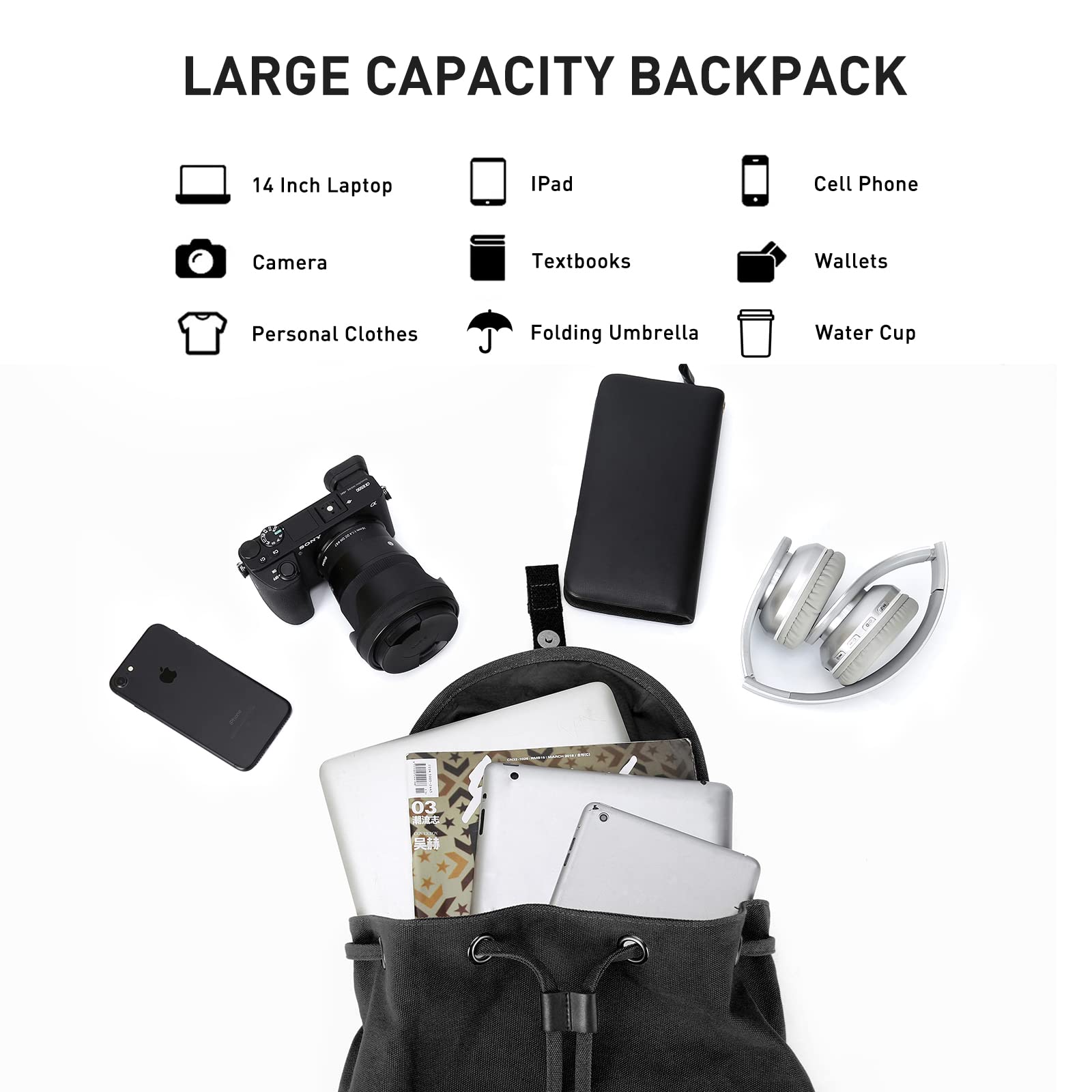 SYCNB Canvas Vintage Backpack for Men Women,Travel Laptop Backpack with USB Charging Port,Rucksack Fits 15.6 Inch Laptop