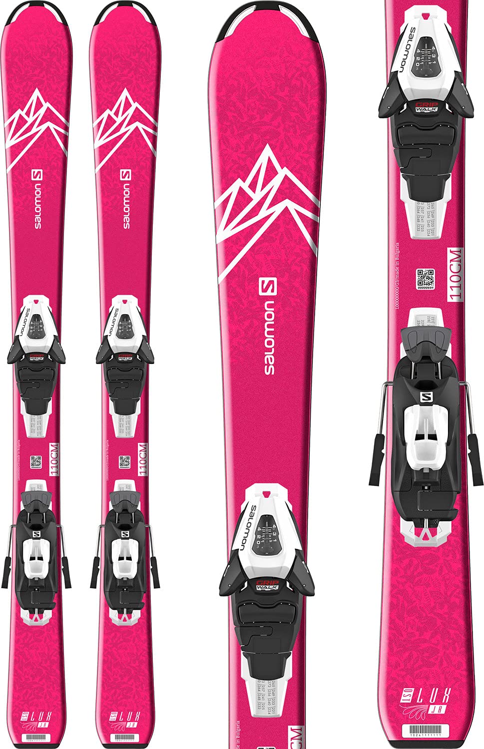 Salomon QST Lux Jr Small Skis 120 w/C5 GW Bindings Girl's Sz 120cm Pink/White