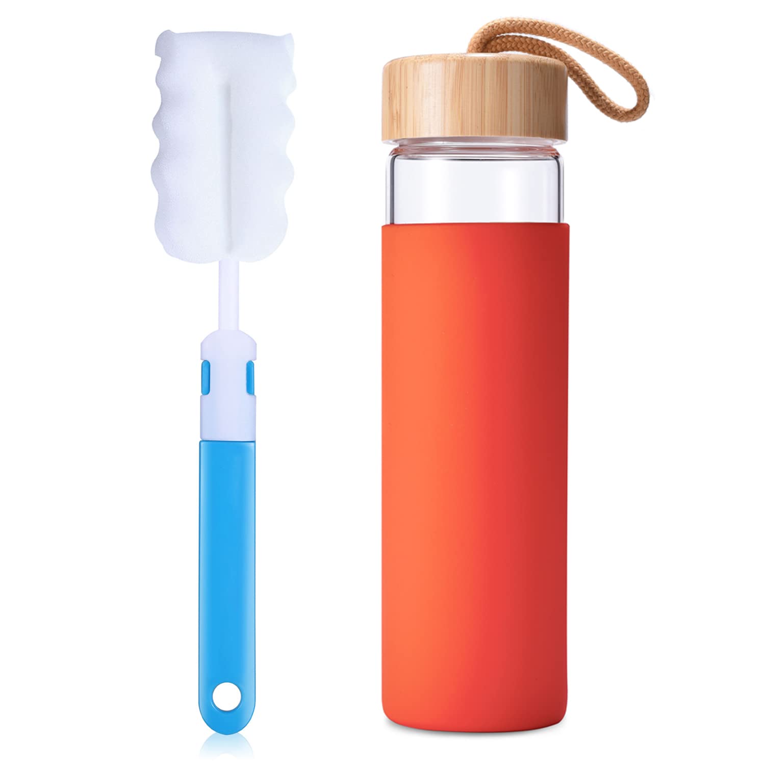 Yomious 20oz Borosilicate Glass Water Bottle with Bamboo Lid and Silicone Sleeve – Reusable BPA Free – Glass Drinking Bottle with Lids - Bundle of 2