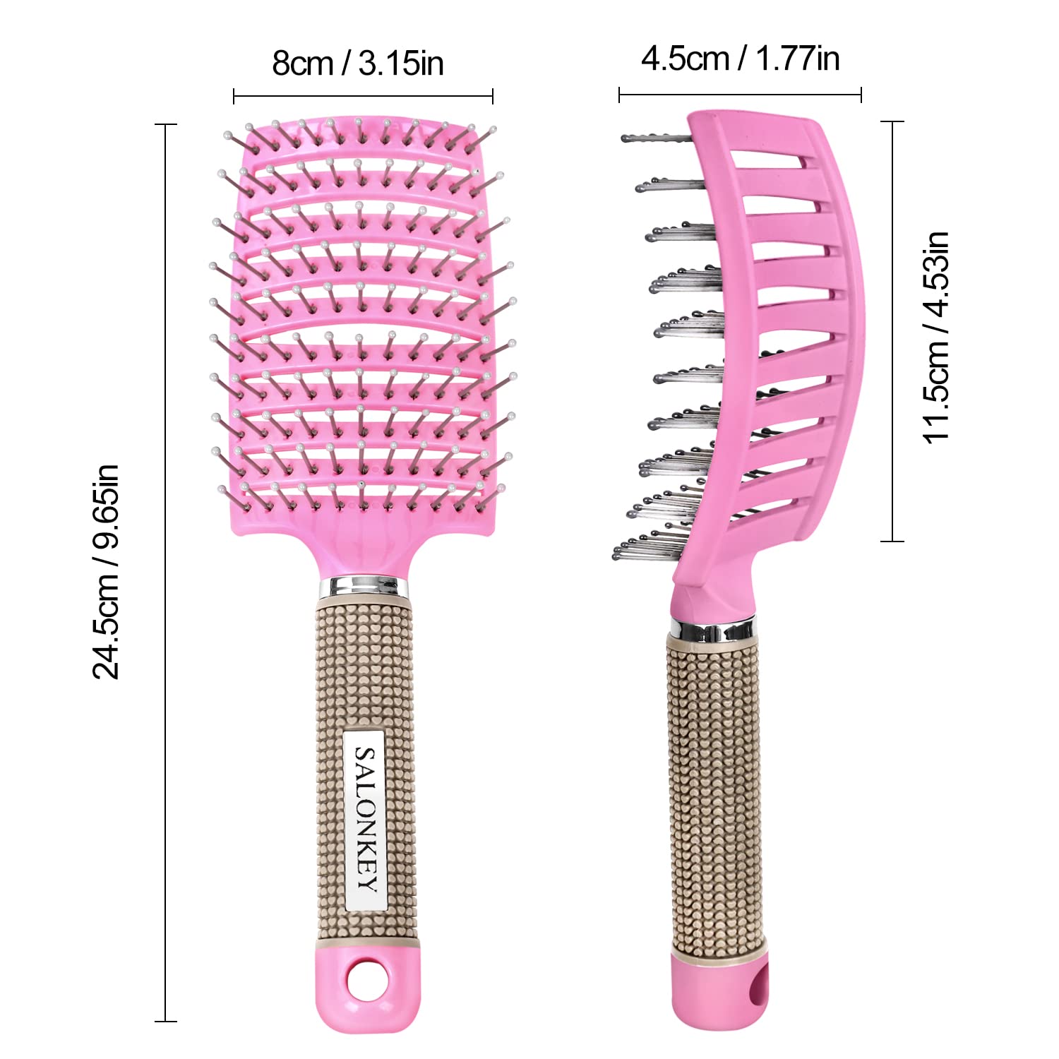 Professional Curved Vented Styling Hair Brush Barber Hairdressing Styling Tools Fast Drying Hair Detangling Massage Brushes (Pink)