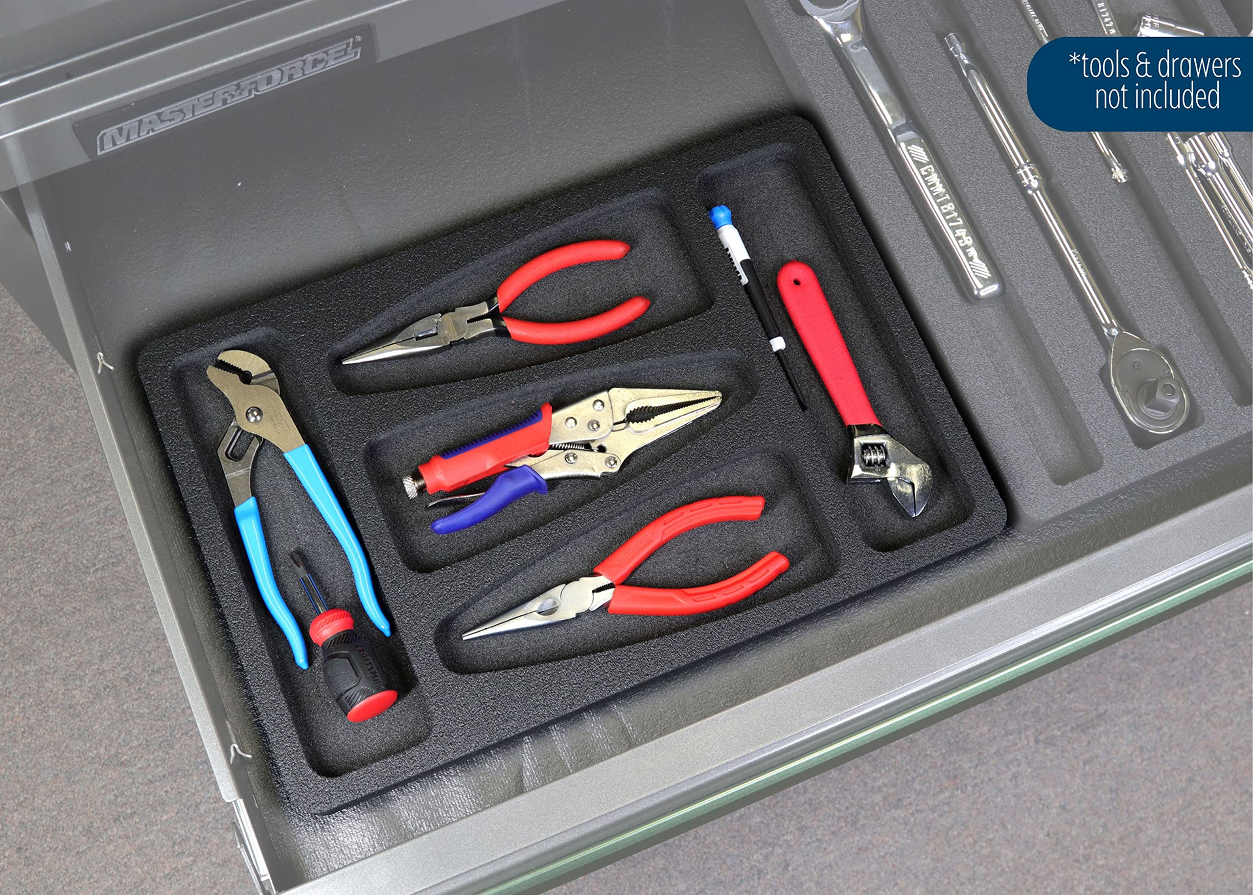 Polar Whale Tool Drawer Organizer Small Pliers Holder Insert Black Durable Foam Tray 15 x 10 Inches 5 Pockets Holds 3 Small Pliers Up To 8 Inch Long Fits Craftsman Husky Kobalt Milwaukee Many Others