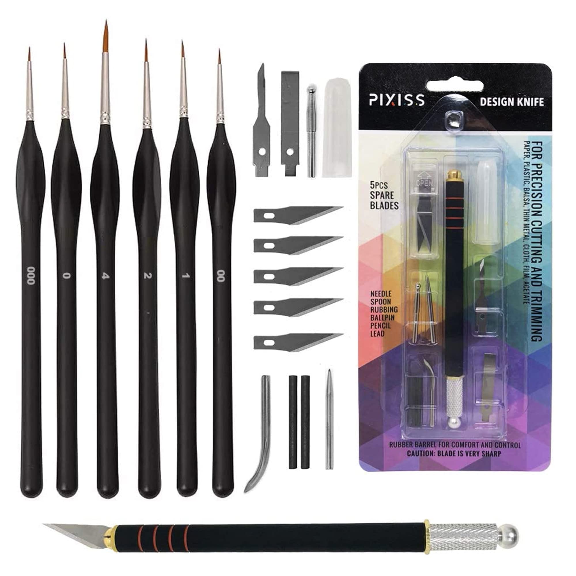 Moldable Cosplay Foam Clay (Gray), Precision Craft Knife Kit, Small Paint Brushes Fine Tip - Brushes for Model Craft, Warhammer, Airplane Kits, Detail Hobby Painting