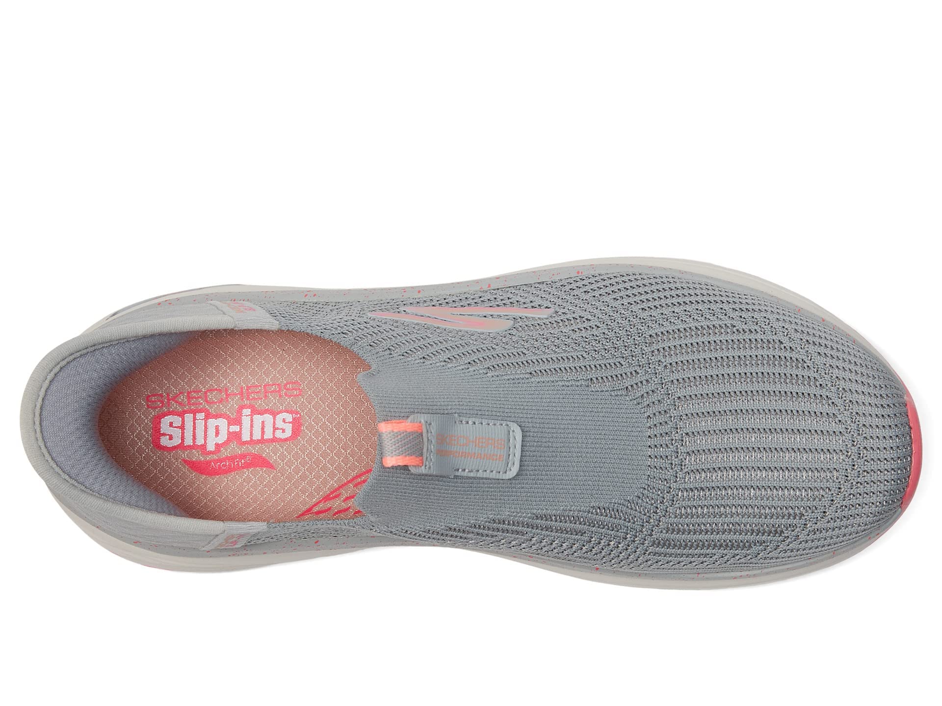 Skechers Women's Max Cushioning Arch Fit Fluidity Hands Free Slip-Ins Sneaker, Gray/Pink, 8.5