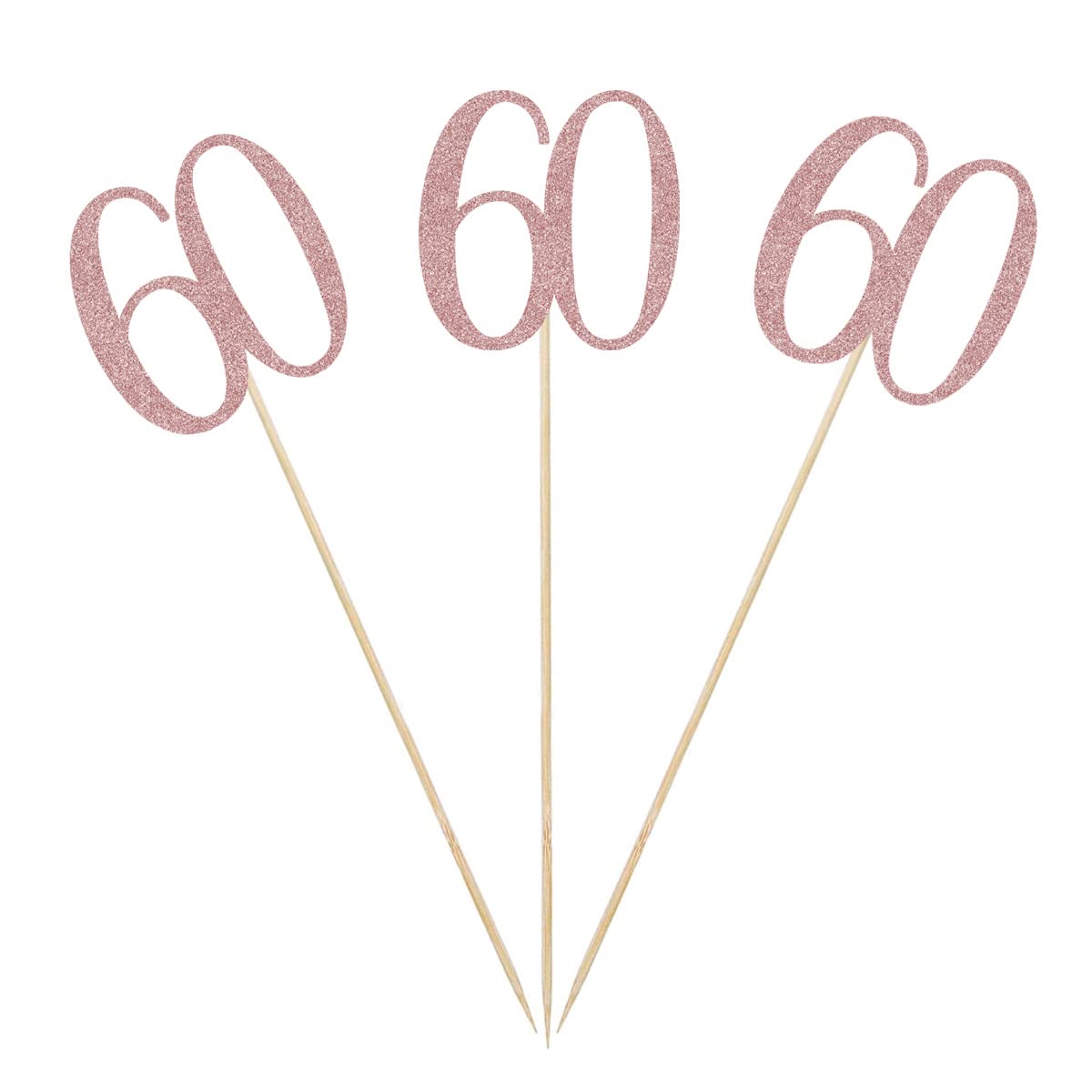 Rose Gold 60th Glitter Birthday Centerpiece Sticks, 12-Pack Number 60 Table Topper Anniversary Party Decorations