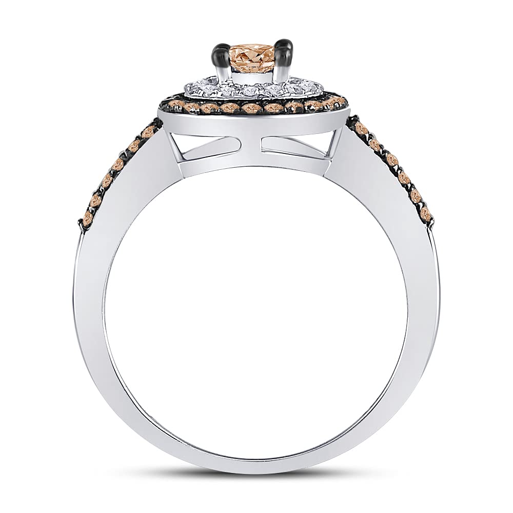 The Diamond Deal 10kt White Gold Womens Round Brown Diamond Circle Solitaire Ring 3/4 Cttw