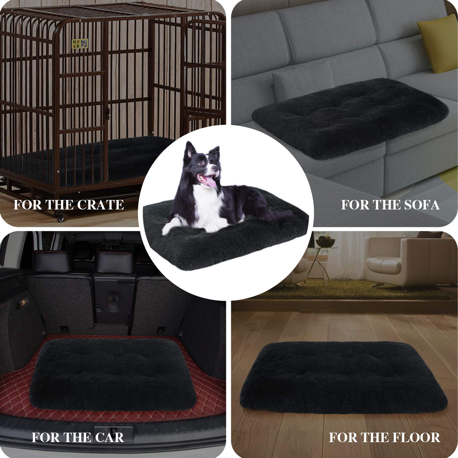 OXS Dog Bed Long Plush Pet Bed, Comfortable Faux Fur Washable Crate Mat for Jumbo Large Medium Dogs with Anti-Slip Backing