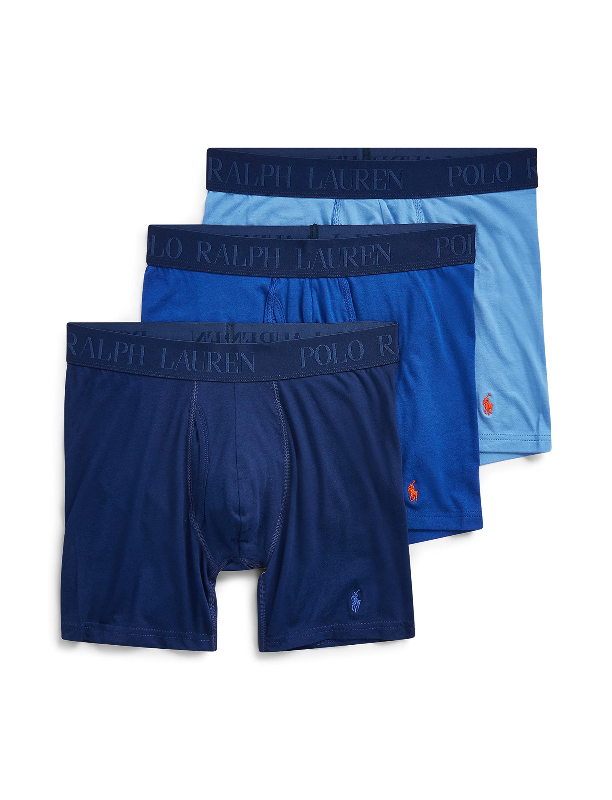 POLO RALPH LAUREN Men's 4D Flex Cooling Cotton Modal Trunks & Boxer Briefs 3-Pack, Bermuda Blue/Active Orange, Rugby Royal/Active Orange, Deep Atlantic/Active Orange, Medium