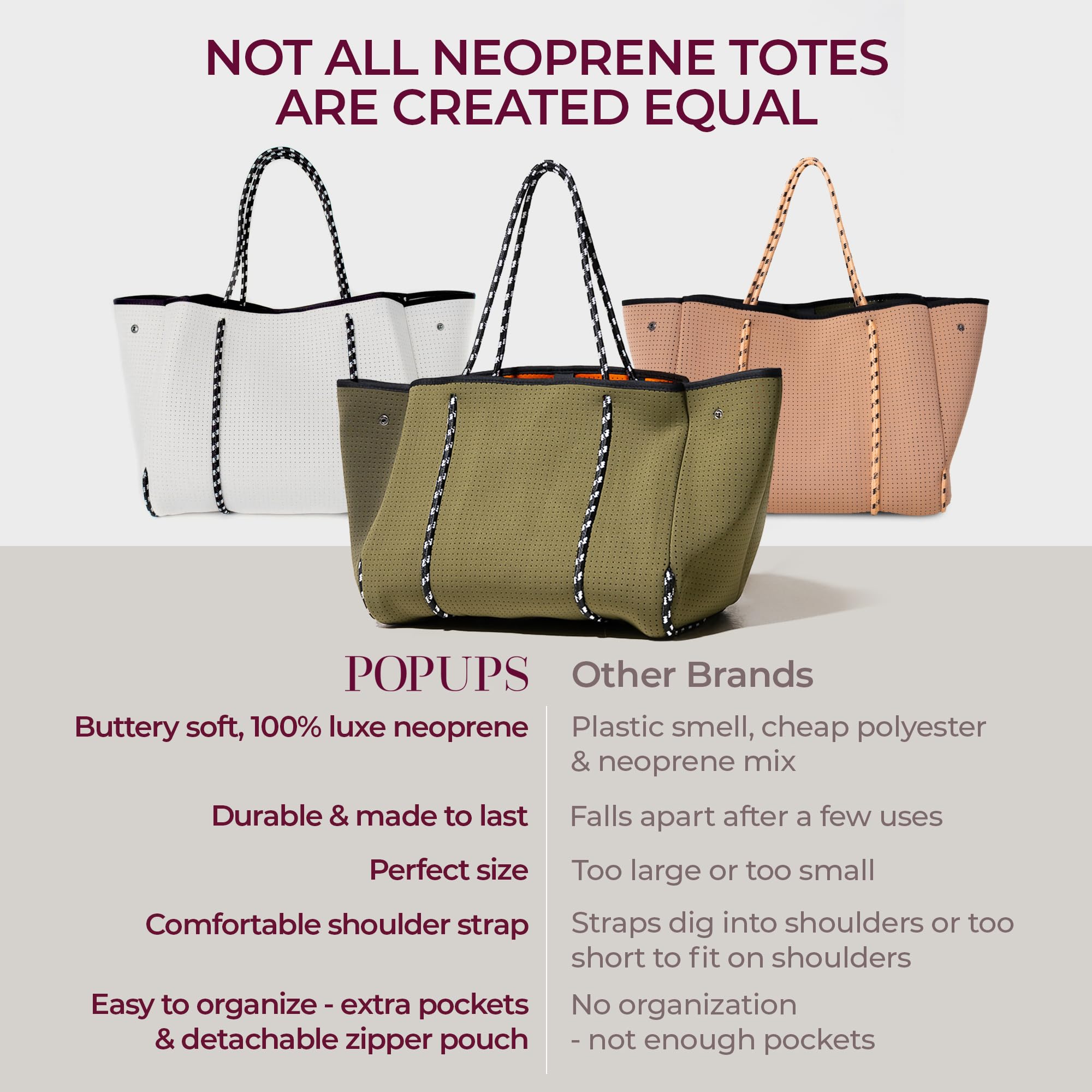 POPUPS Neoprene Large Tote Bags, Barbie - Lightweight and Water-Resistant Neoprene Bag