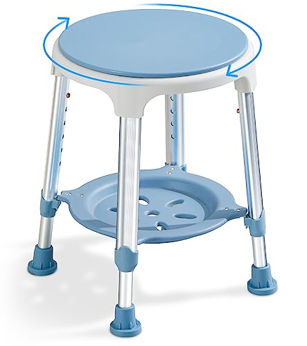 Realunisence Shower Chair for Inside Shower Swivel Shower Stools 300lb Adjustable Bathtub Chair Tool-Free Assembly Tub Seat Bench with Storage Tray for Seniors Elderly Handicap Disabled Blue