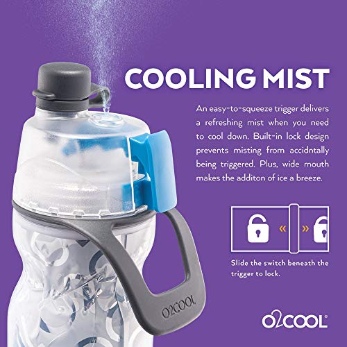 O2COOL Arctic Squeeze Insulated Mist 'N Sip Water Bottle | 2 Pack- 20 oz | BPA Free, 2-in-1 Mist and Sip Function w/No Leak Pull Top Spout (Ras Ombre/Tropical)