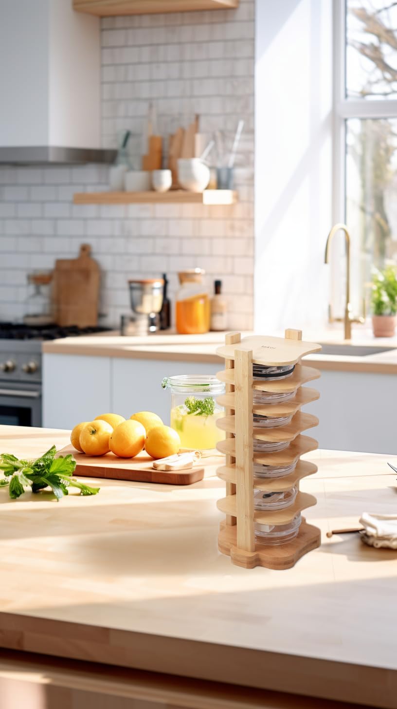 takor Extra Large Bamboo Tumbler Lid Organizer for Cupboard,Compact Lid Storage Rack,Freestanding Cup Lid Holder for Kitchen Cabinet and Countertop, Tidy Kitchen and Easy to Clean