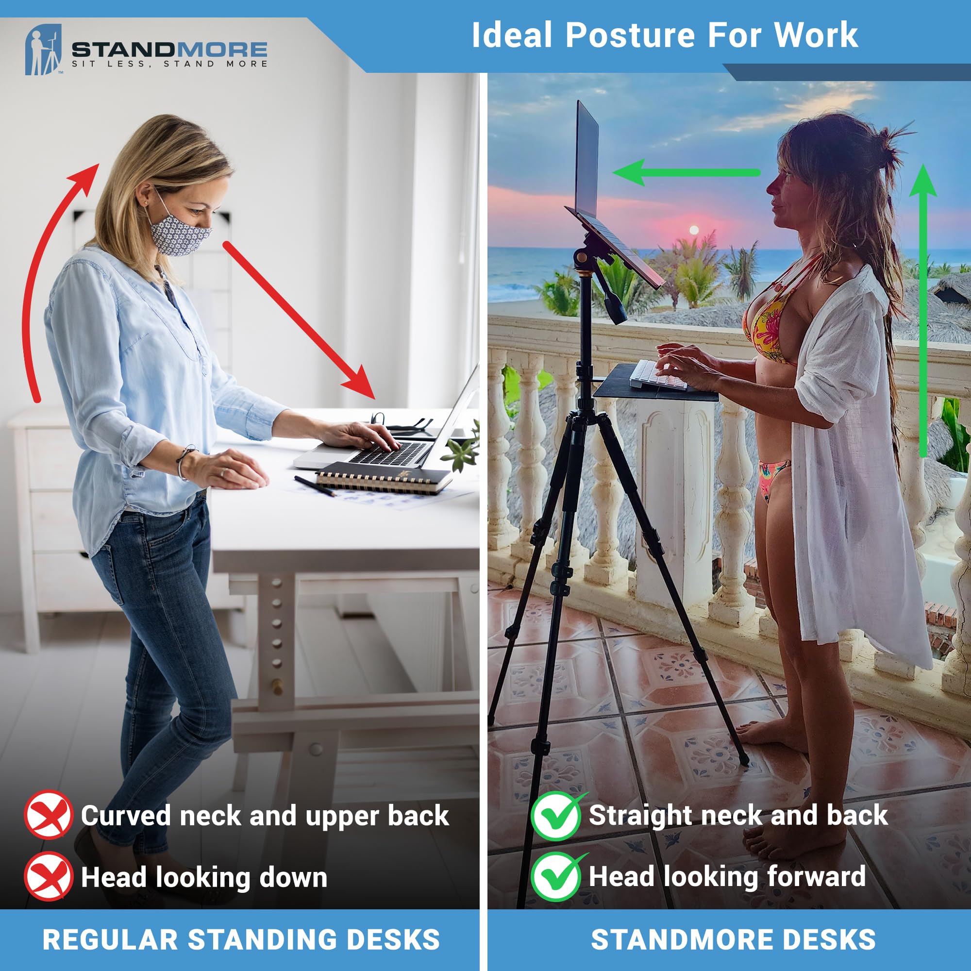 StandMore Portable Standing Desk with Keyboard Tray, Ergonomic Portable Table Height Adjustable Desk with Carrying Bag -Perfect Stand up Desk for Home Office, School - Lightweight Laptop Desk Stand