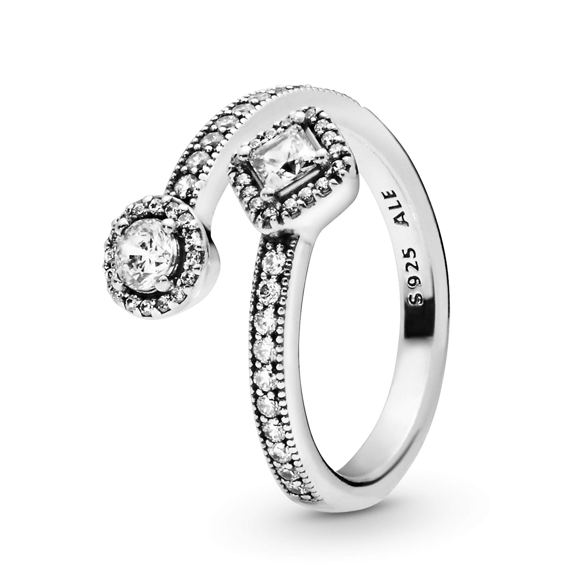 Pandora Sparkling Square and Circle Ring - Open & Adjustable Ring for Women - Gift for Her - Sterling Silver with Cubic Zirconia - Size 4.5