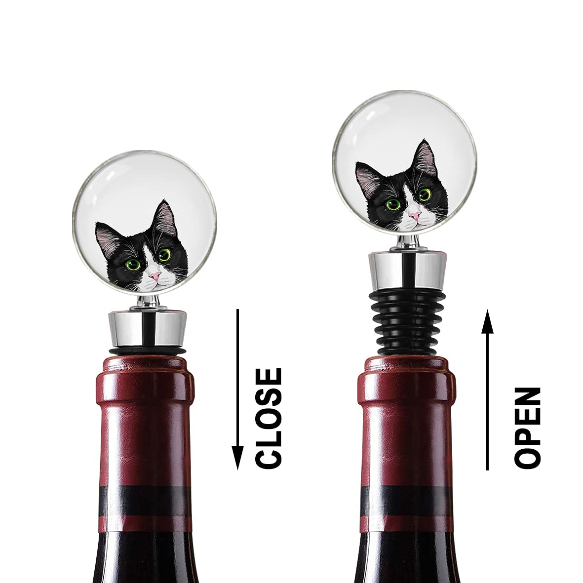 WIRESTER Set of 3 Stainless Steel Decorative Wine Bottle Stoppers For Bar, Holiday, Party, Wedding - Orange Tabby Cat, Black Bombay Cat, Tuxedo Cat