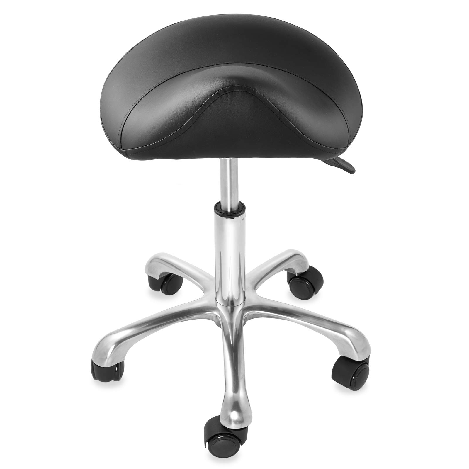 Saloniture Professional Ergonomic Saddle Stool, Black - Adjustable Hydraulic Seat, Rolling Spa Salon, Massage, and Medical Office Chair with Swivel Wheels