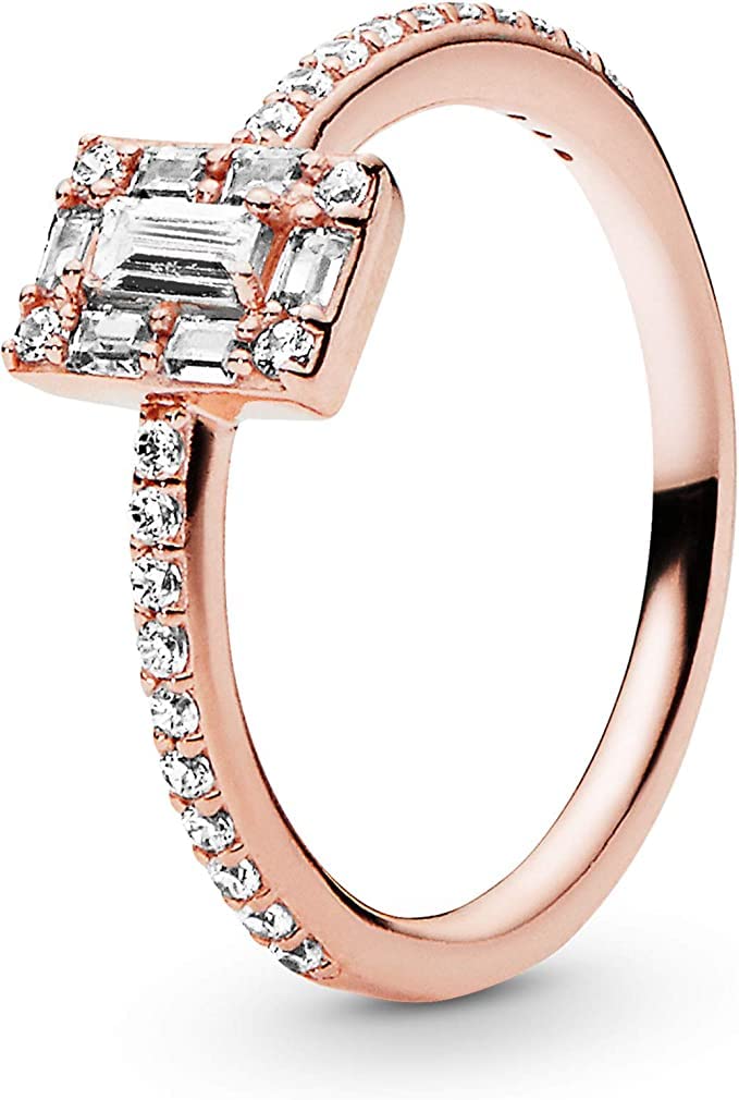 Pandora Sparkling Square Halo Ring - Timeless and Elegant Ring - Promise Ring for Women - Layering or Stackable Ring - Gift for Her - 14k Rose Gold-Plated Rose with Cubic Zirconia - Size 6