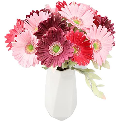 Romase 7PCS Real Touch PU Artificial Gerbera Flower Realistic Fake Daisy Flowers Bridal Wedding Bouquet for Home Garden Wedding Party Decorations (Multicolor)