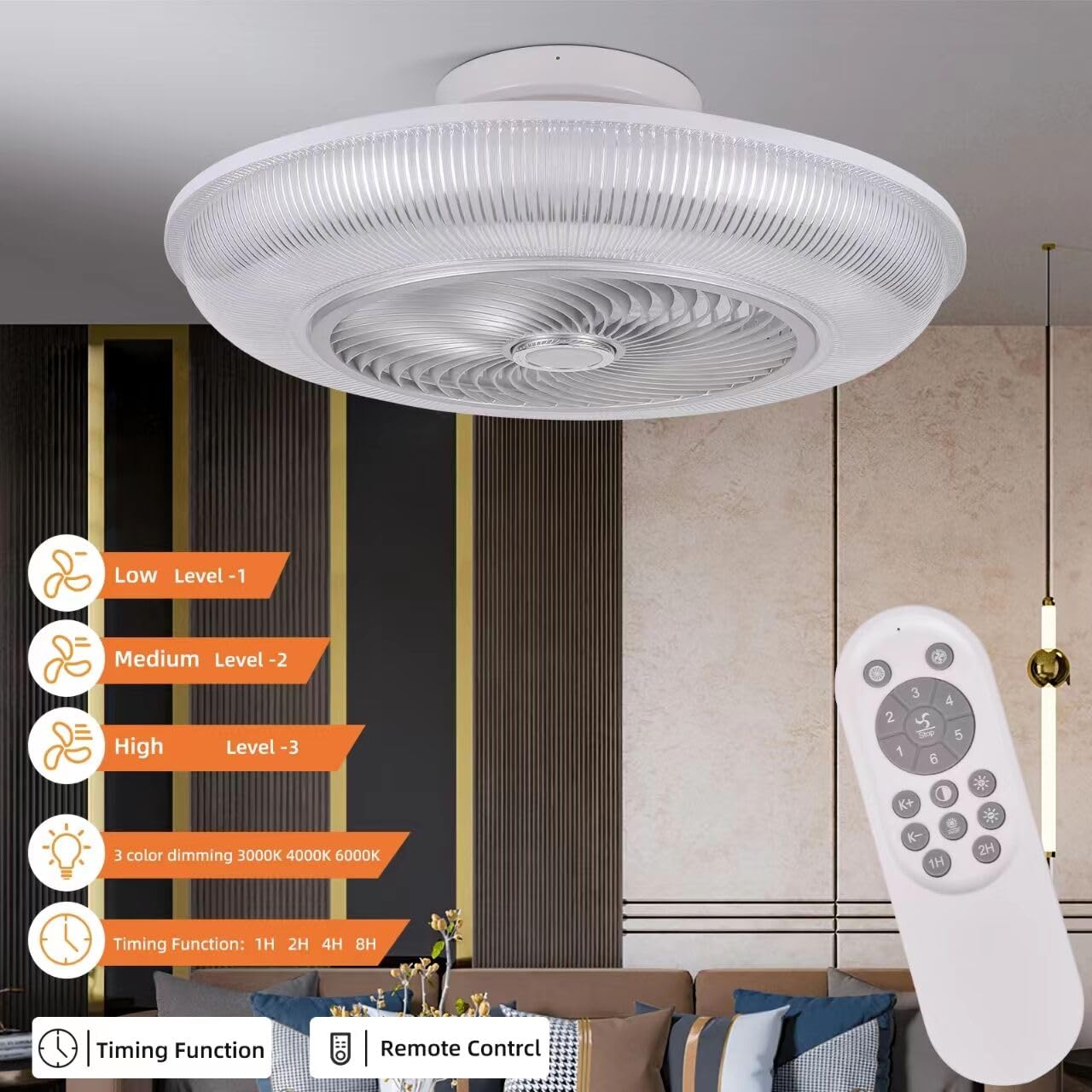 OYZ Ceiling Fans with Lights, Modern Bedroom Ceiling Fan with Lights Smart APP and Timing Remote,3-Color Light Dimming 3-Gear Wind Enclosed Ceiling Fan