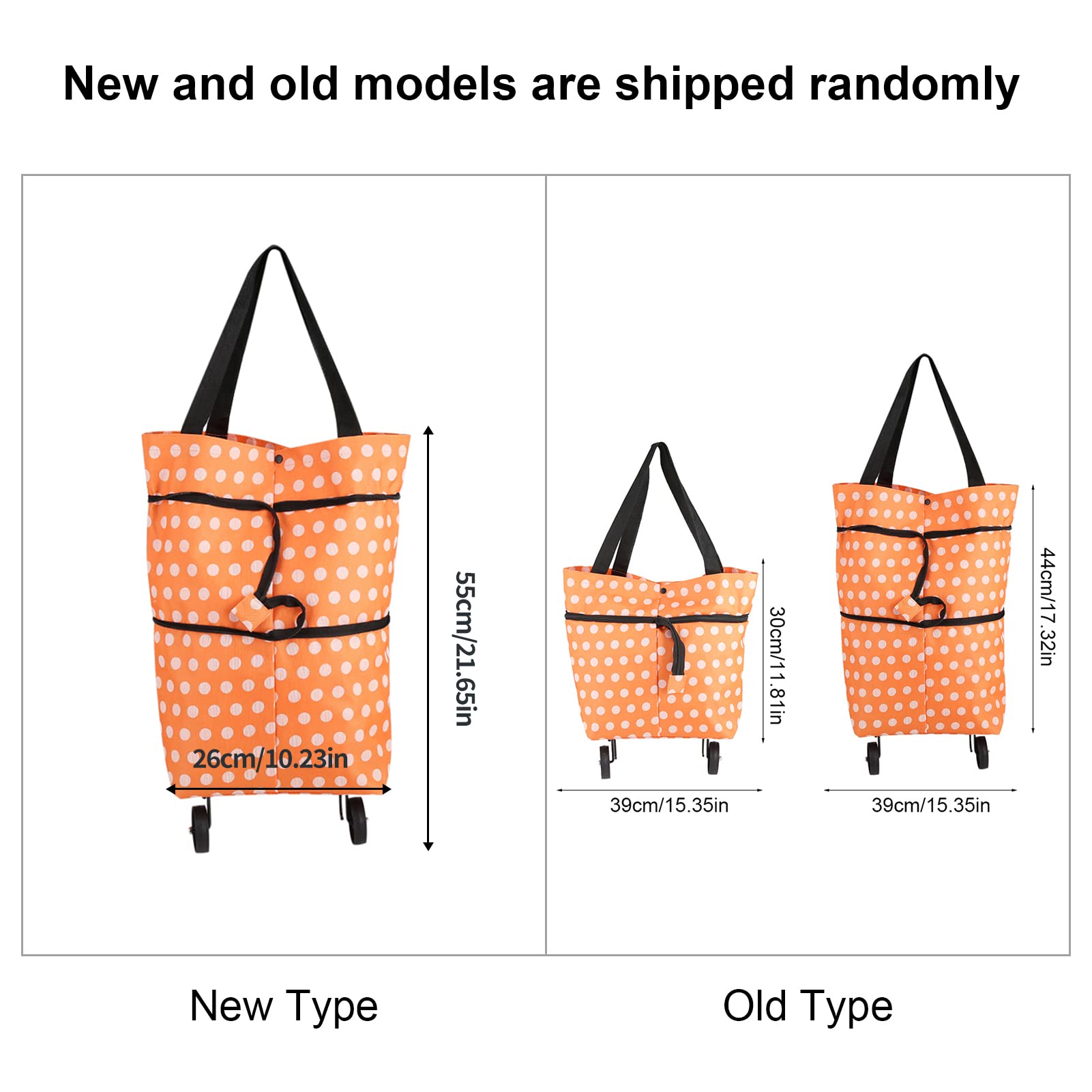 Oxford Cloth Material Foldable Dual Purpose Wheel Rolling Shopping Bag (Orange dots)