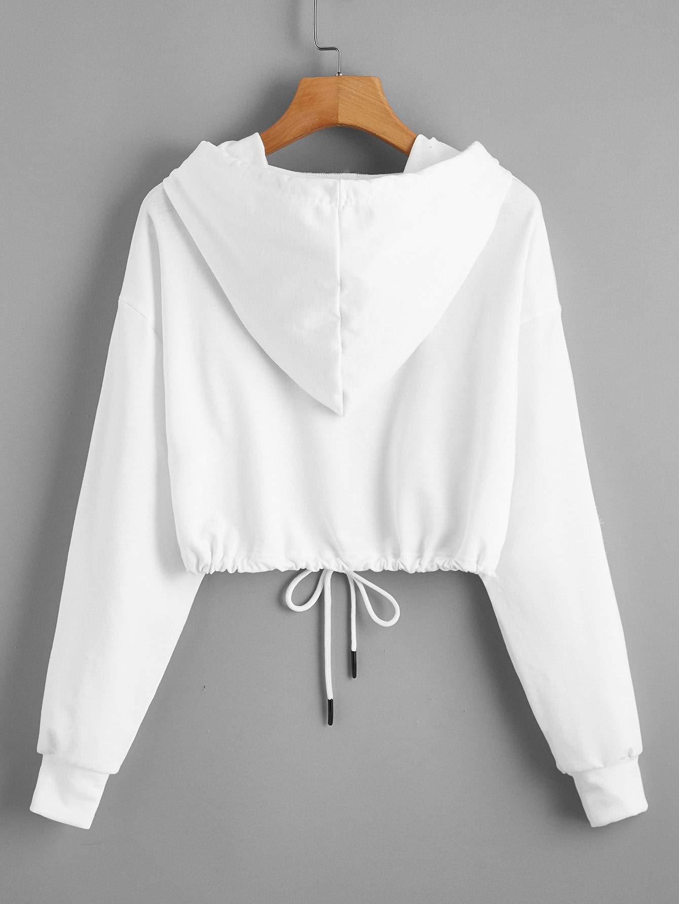 Romwe Women's Casual Butterfly Print Drawstring Crop Hoodie Sweatshirt White S