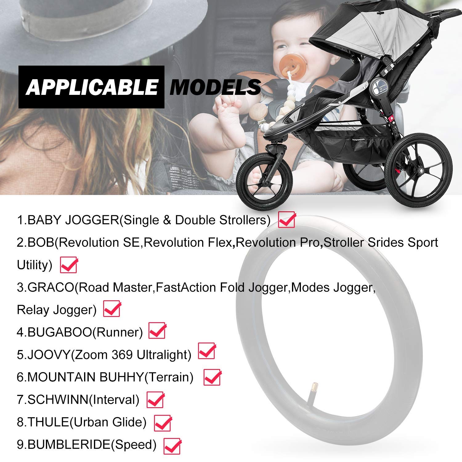 Ponwec Stroller Inner Tire Tube for BOB Gear with 1 Front&2 Rear Wheel Tire Tubes Which Diameters are 12" and 16",Heavy Duty Inner Tube Replacement with 2 Crowbars Fit Most of Strollers & Baby Jogger