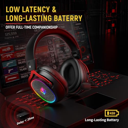 Ozeino Wireless Gaming Headset for PS5 PS4 PC Laptop -7.1 Surround Sound, Detachable Noise-Canceling Mic, 33H Playtime, 50mm Driver PS5 Headset