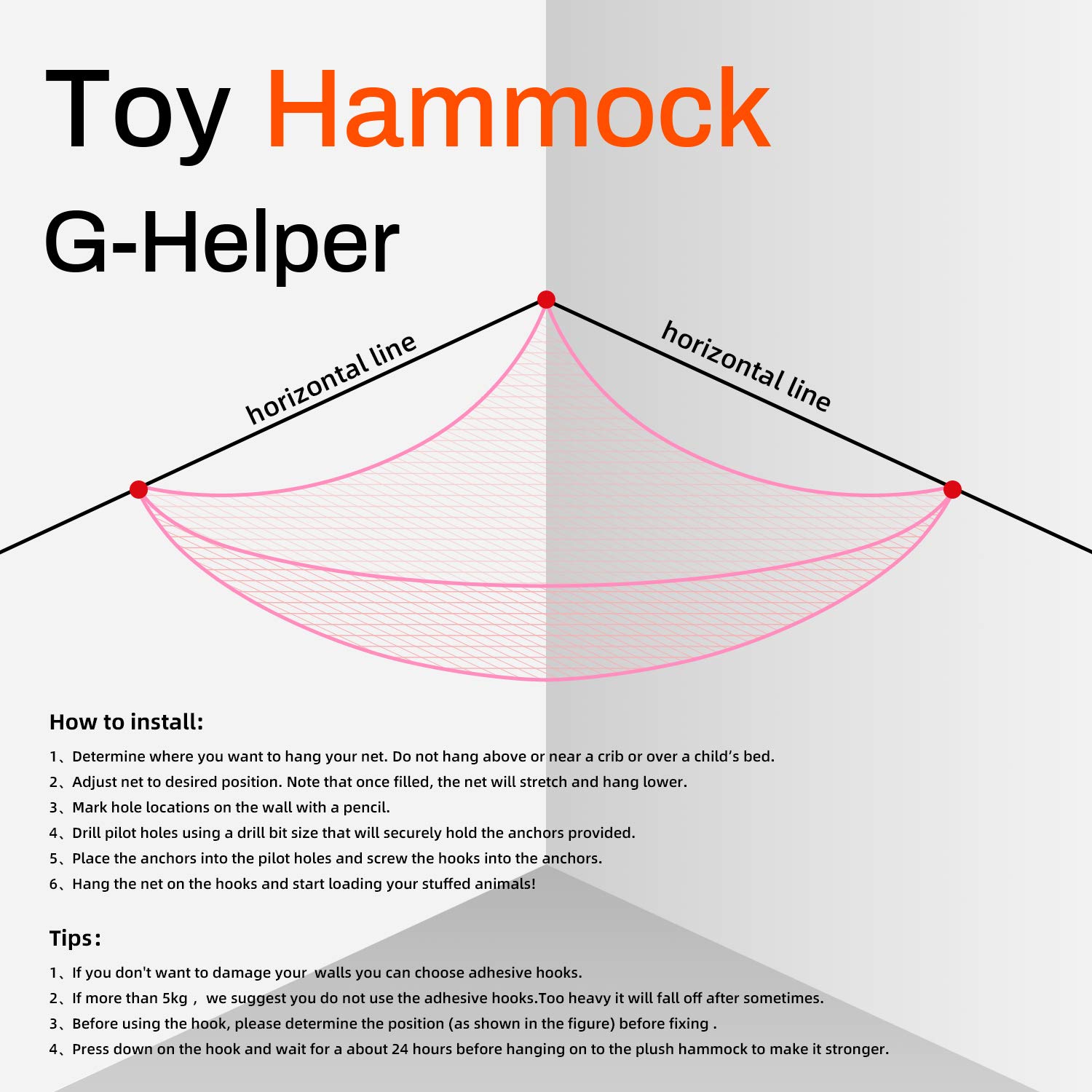 Stuffed Animal Net or Hammock, G-Helper 70 inch Stuffed Animal Hammock Jumbo Toy Net Hammock for Stuffed Animals Corner Hanging Net for Wall Toy Hammock for Kids Room (White)
