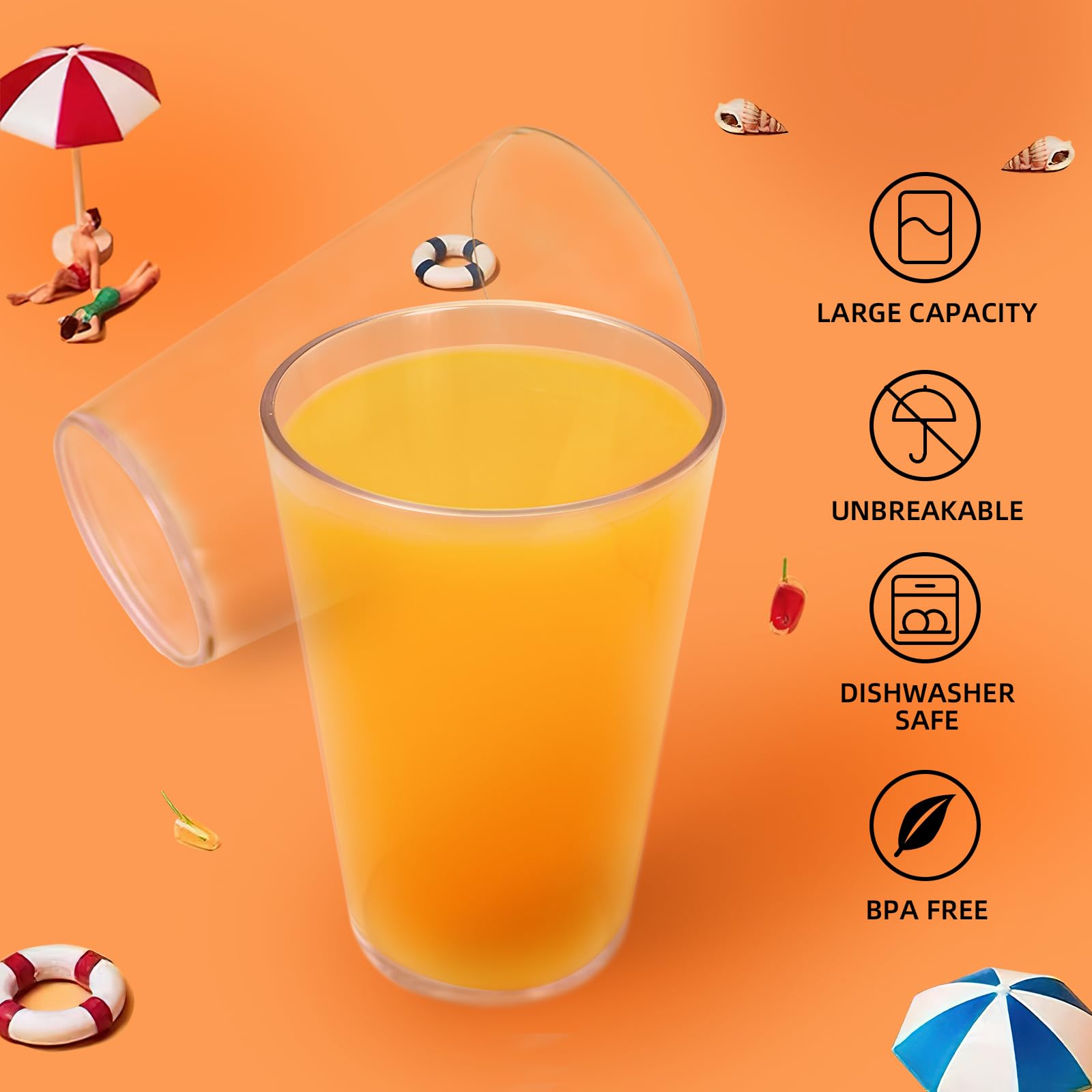 REALWAY 32 OZ Large Plastic Cups Reusable,Clear Unbreakable Iced Tea Tumblers, Set of 6 Stackable Drinking Cups for Poolside Party Home Travel BPA-free Top-rack Dishwasher Safe,Freezer Safe